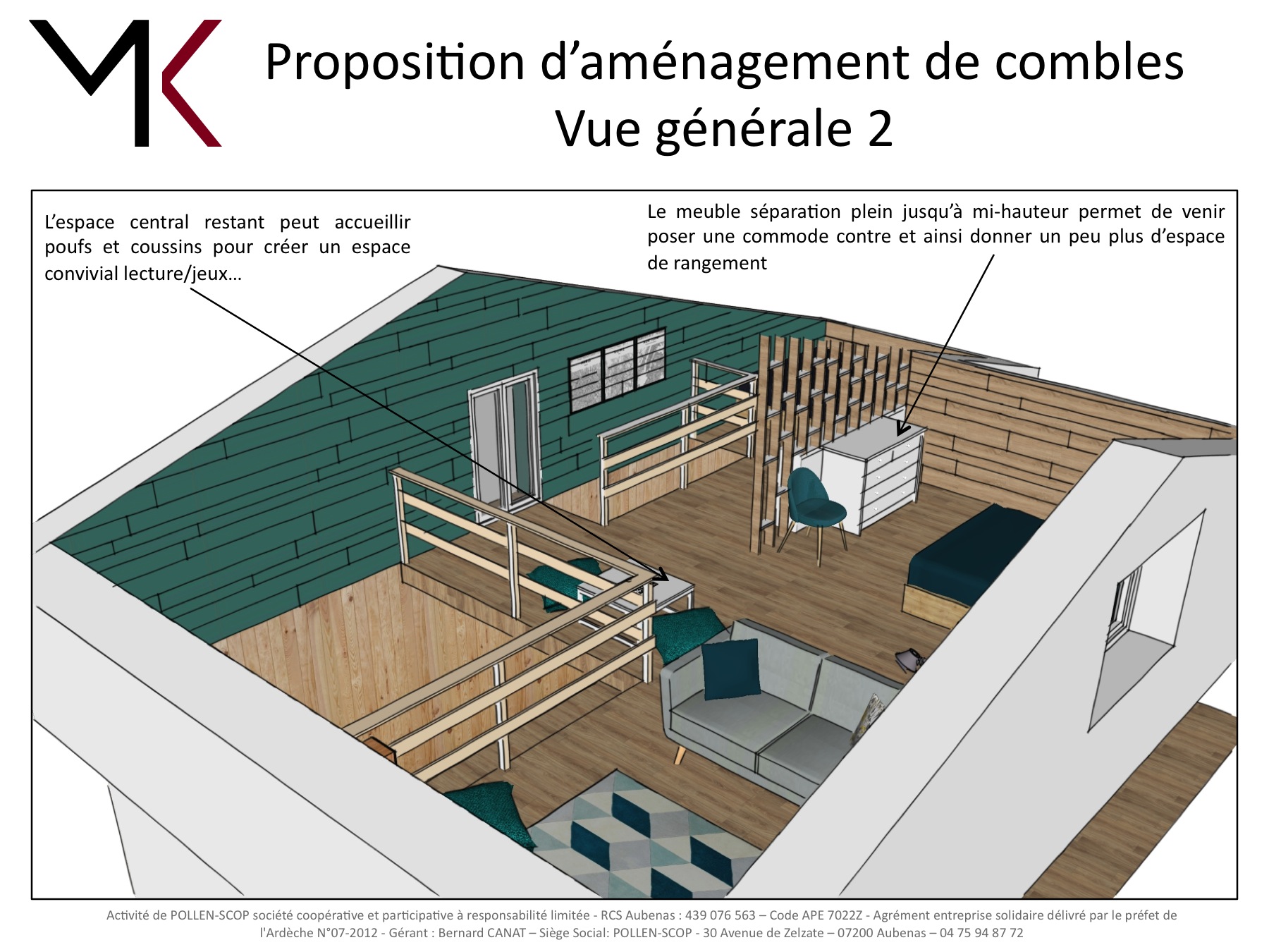 Proposition d’aménagement de combles et inspiration couleurs – Maud KOCH